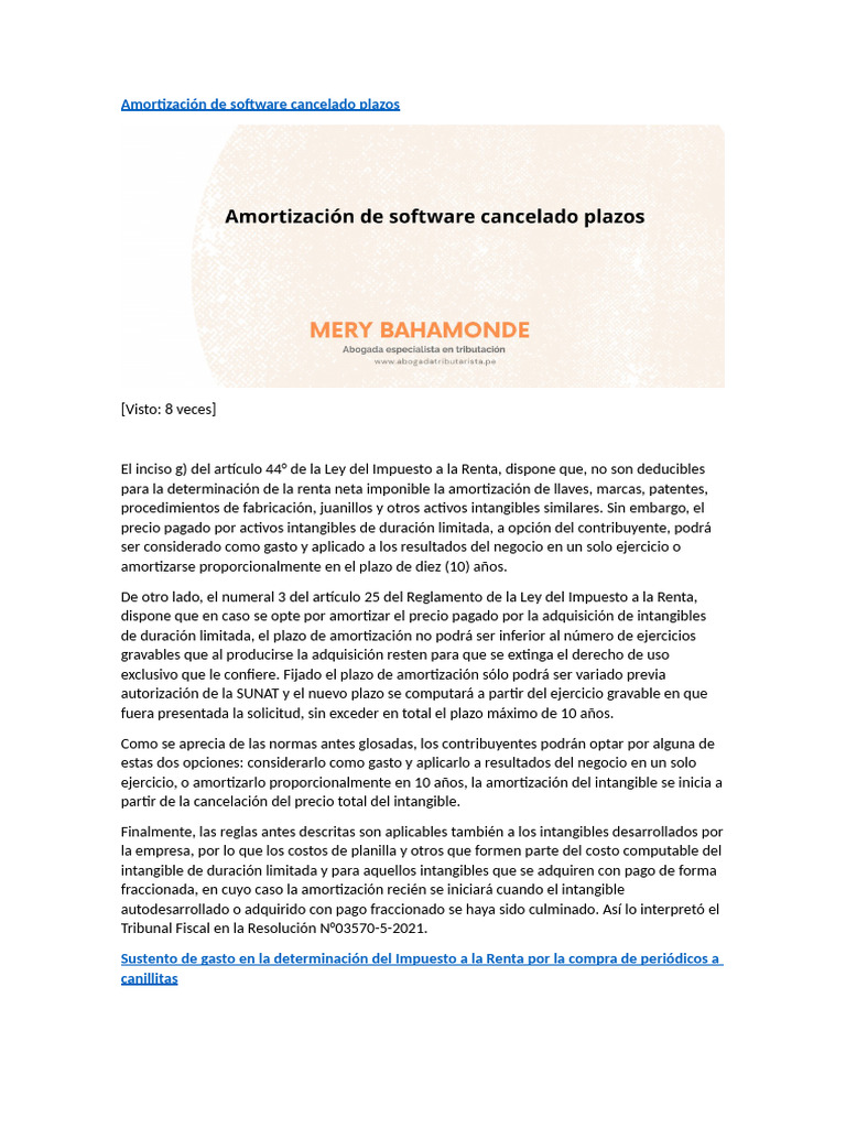 Amortización de Software Cancelado Plazos | PDF | Impuestos | Impuesto sobre la renta