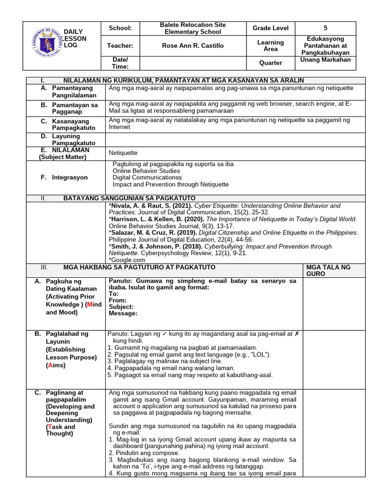 Epp 5 Week 1 Day 5 | PDF