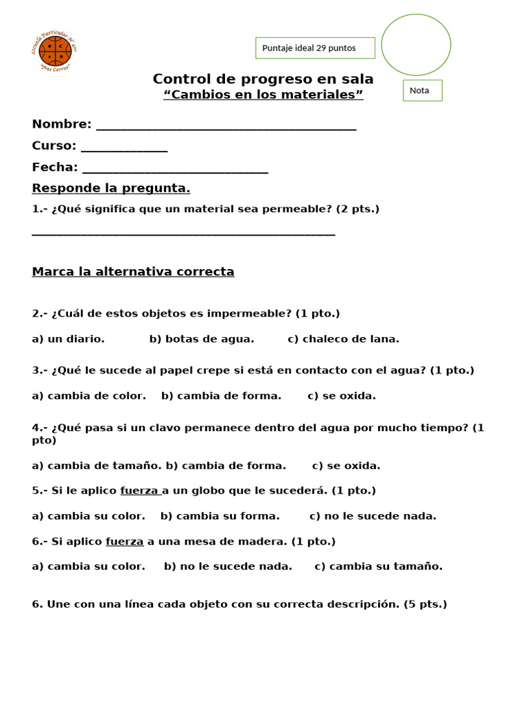 Control de Progreso Cambios en Los Materiales | PDF