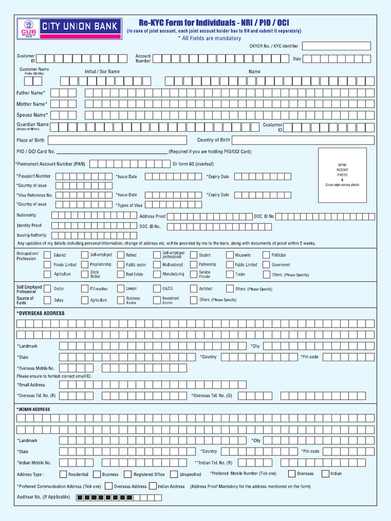 Re-Kyc Nri Form1 | PDF