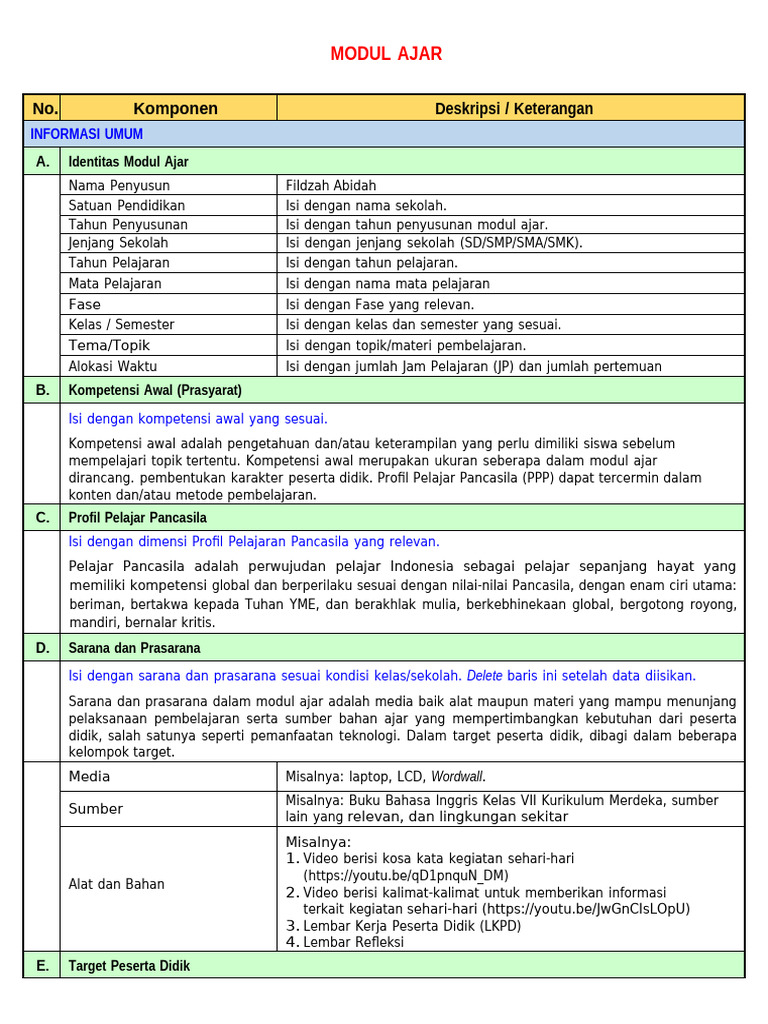 Template Modul Ajar | PDF