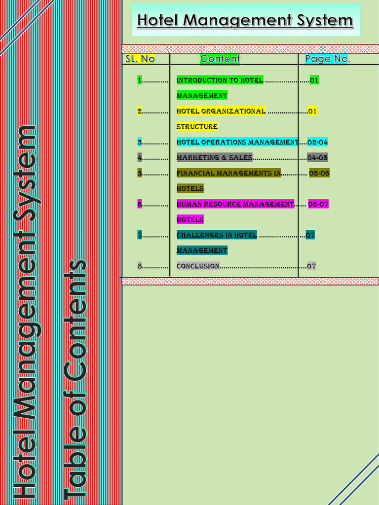 Table of Content Hotel Management | PDF