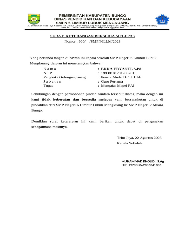 Keterangan Bersedia Melepas | PDF