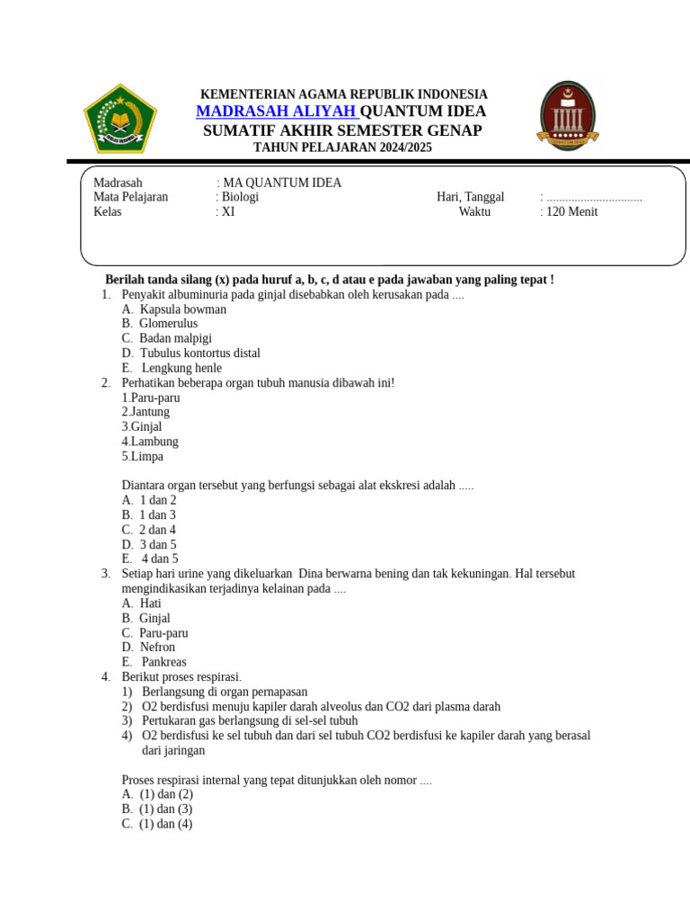 Soal Asat Biologi Kelas Xi | PDF