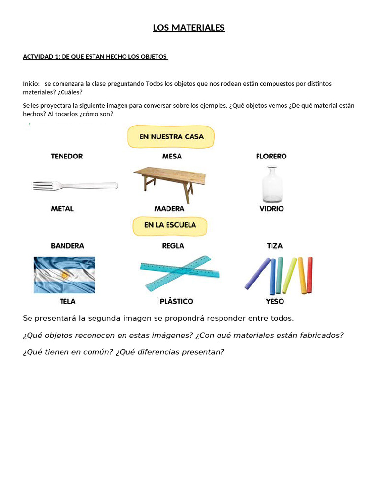 Materiales y sus propiedades para niños | PDF