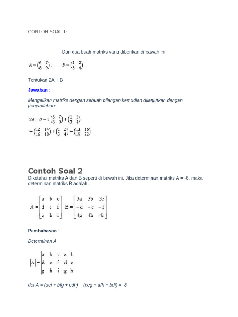 Contoh Soal Matriks dan Determinan | PDF