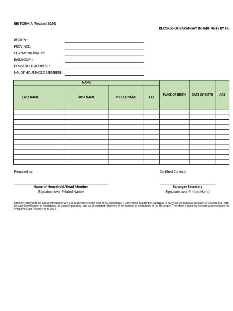 RBI Form A by Household Revised 2024 | PDF