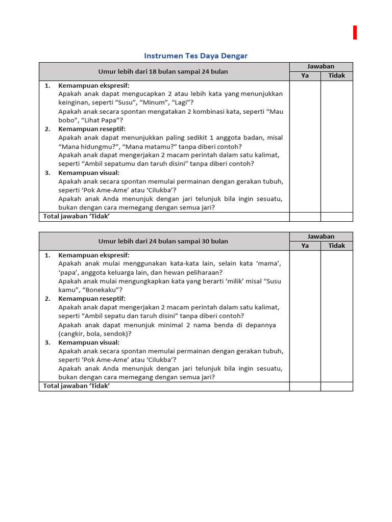 Tes Daya Dengar Anak Usia Dini | PDF