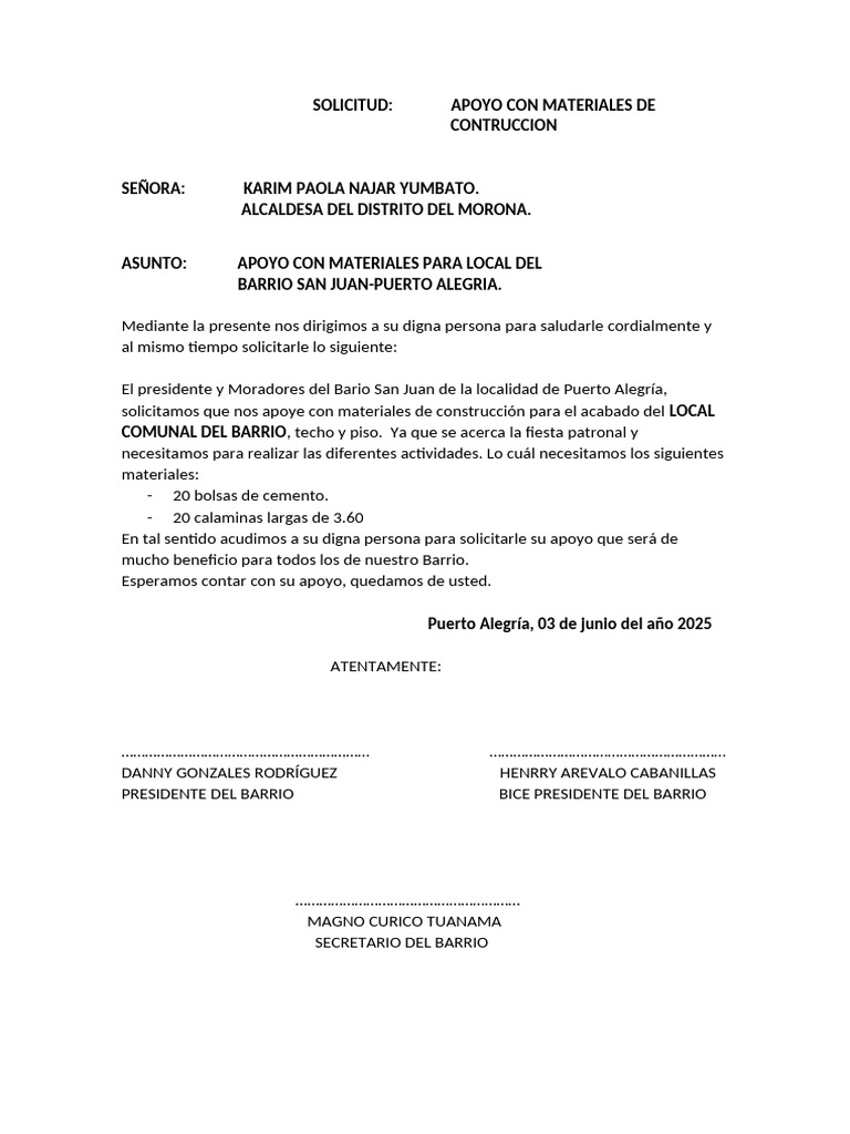 Solicitud Barrio Sj. | PDF
