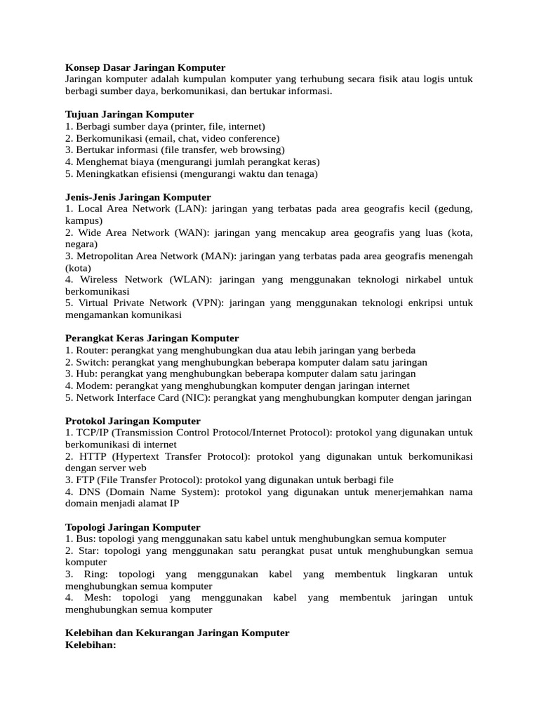 MPK Konsep Dasar Jaringan Komputer XI TKJ | PDF