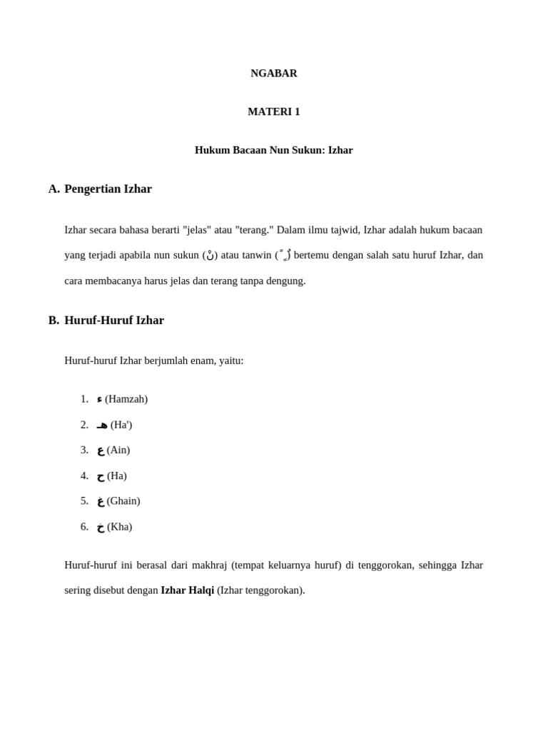 NGABAR MATERI 1 - IZHAR | PDF