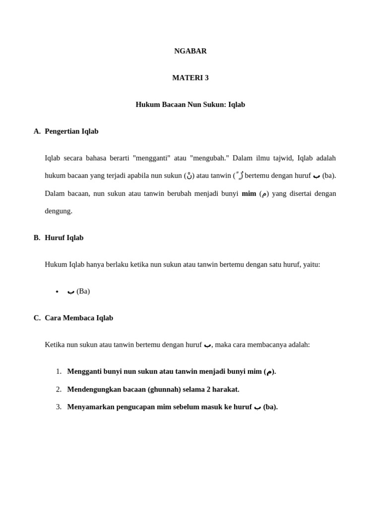 Ngabar Materi 3 - Iqlab | PDF
