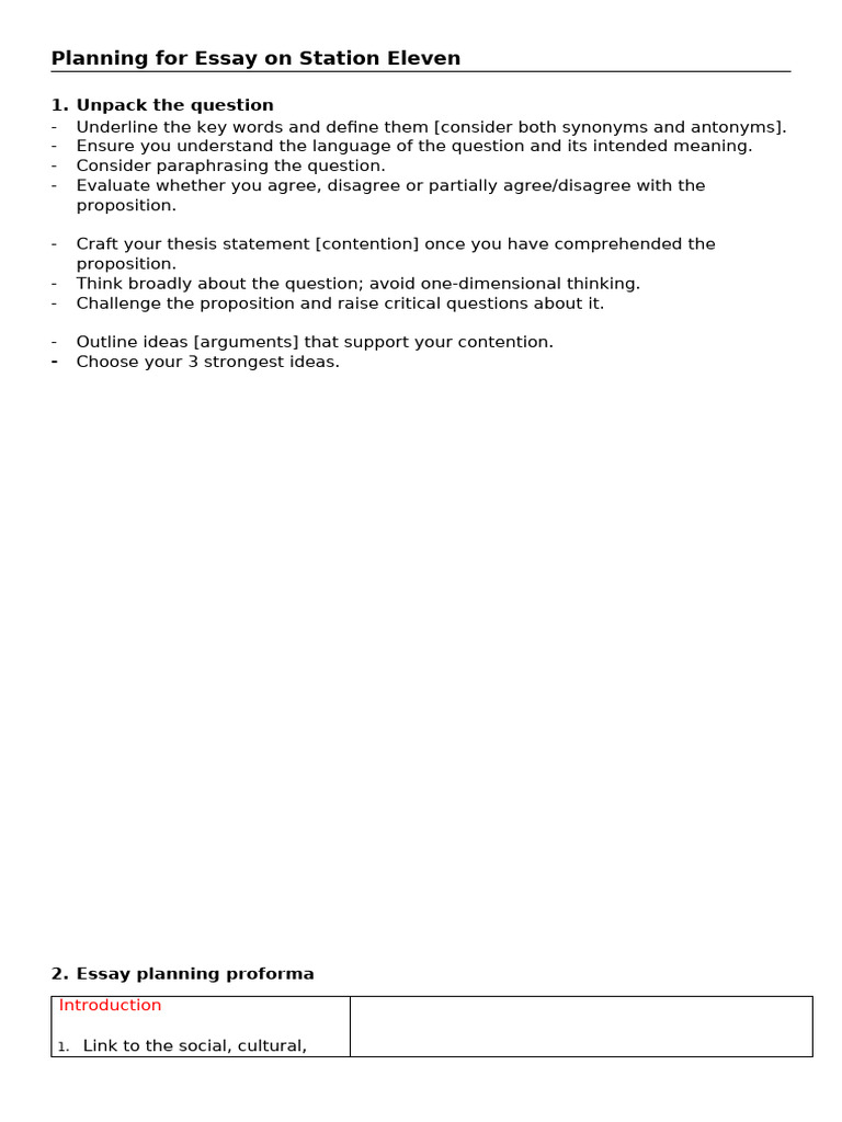 Essay Planning for Station Eleven | PDF | Essays | Paragraph