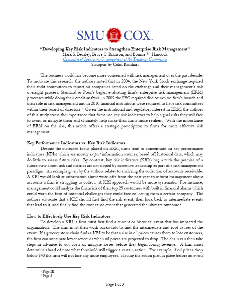 Beasley Branson Hancock Synopsis Final | PDF | Risk | Risk Management