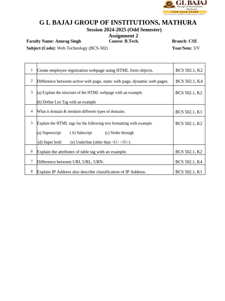WT Unit-1 Assignment-2 | PDF