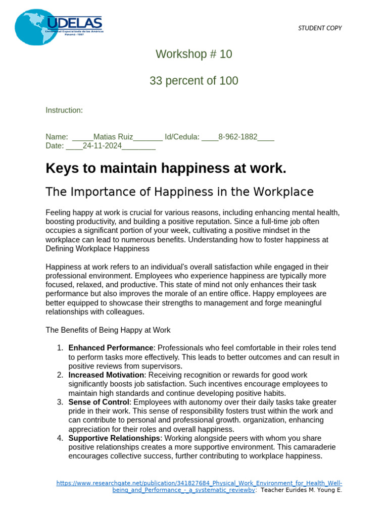 Workshop 10-24 Keys To Maintain Happiness at Work. | PDF | Happiness | Goal