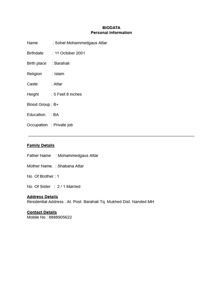 Sohel Attar Biodata | PDF
