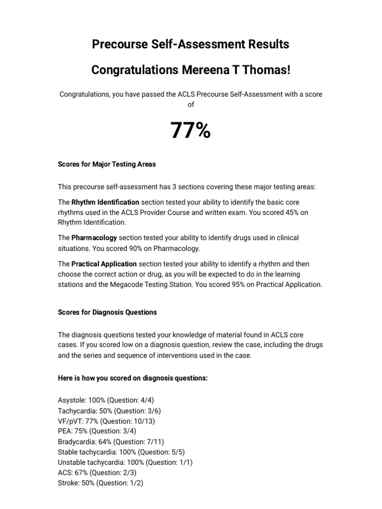 AHA ELearning - ACLS Precourse Self-Assessment | PDF | Medical ...
