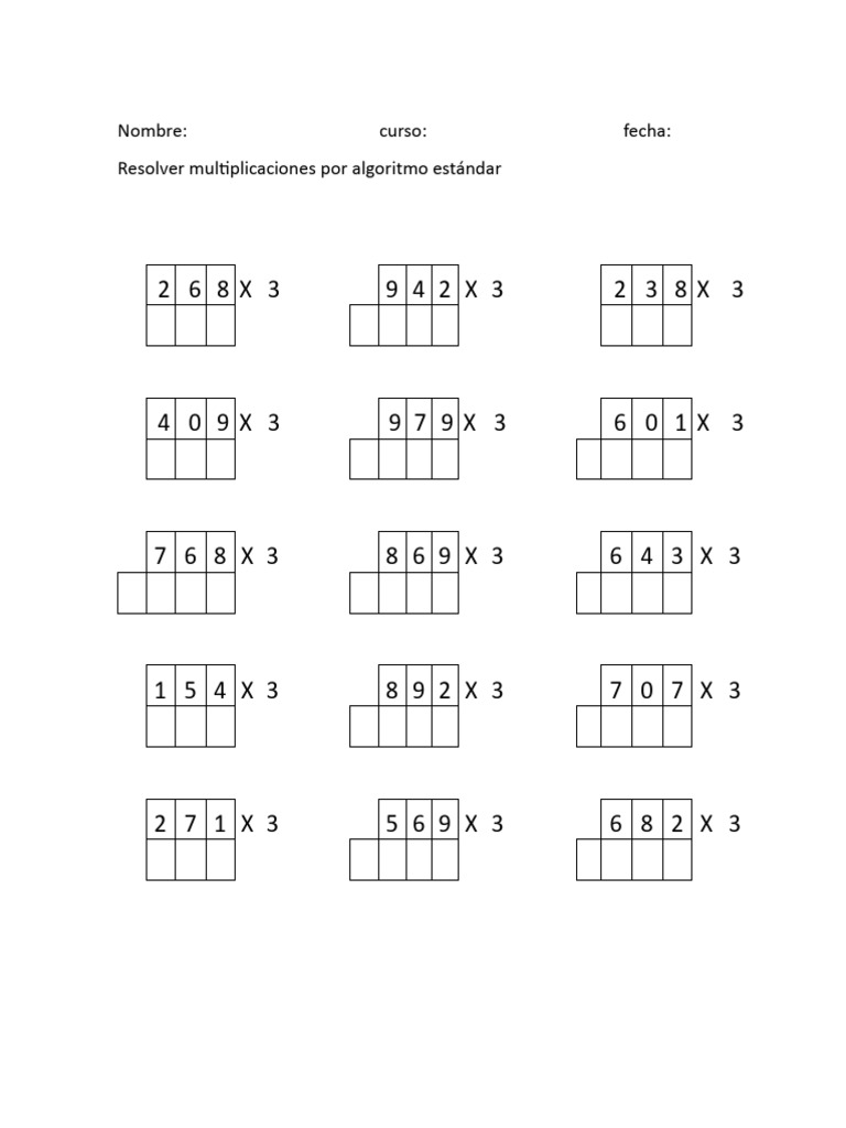 Multiplicaciones por Algoritmo Estándar | PDF