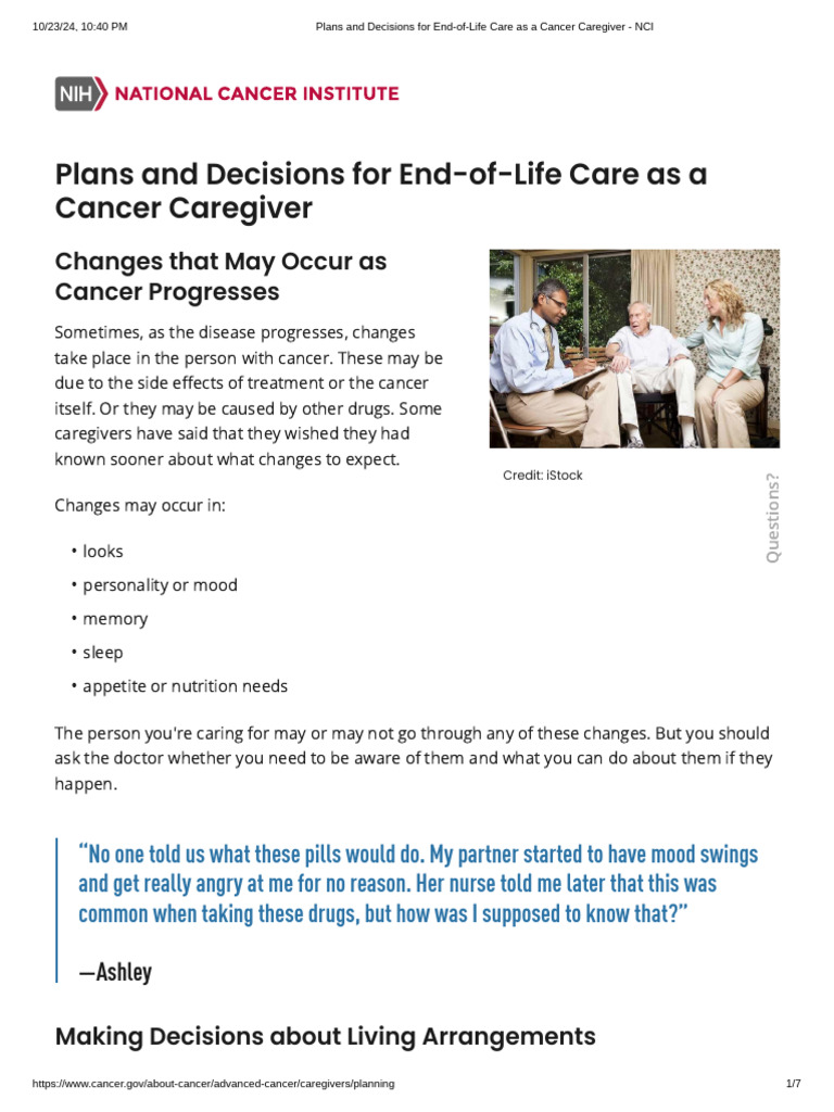 Plans and Decisions For End-Of-Life Care As A Cancer Caregiver - NCI ...