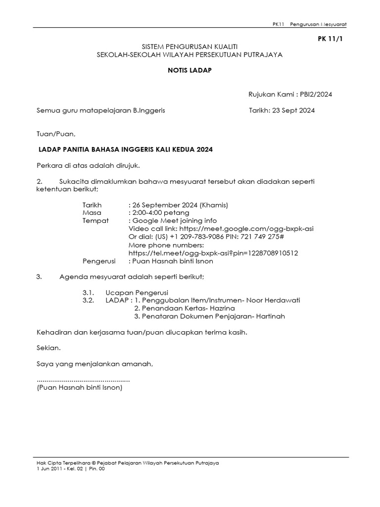 Borang PK 11 1 Notis Ladap 2024 | PDF