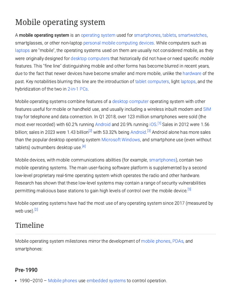 Mobile Operating System - Wikipedia | PDF | Android (Operating System) | Smartphone