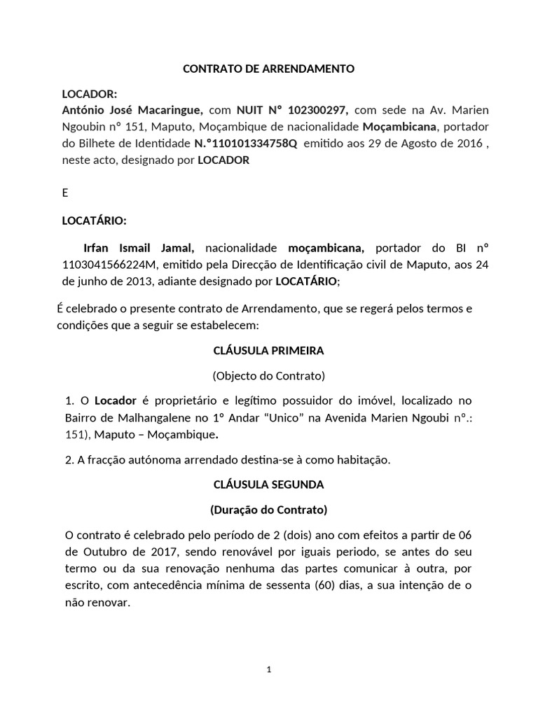 CONTRATO DE ARRENDAMENTO URBANO2100 (1) | PDF | Impostos | Direito Privado