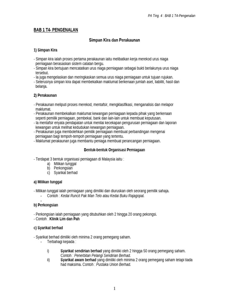 Bab 1 t4 - Nota - Pengenalan | PDF