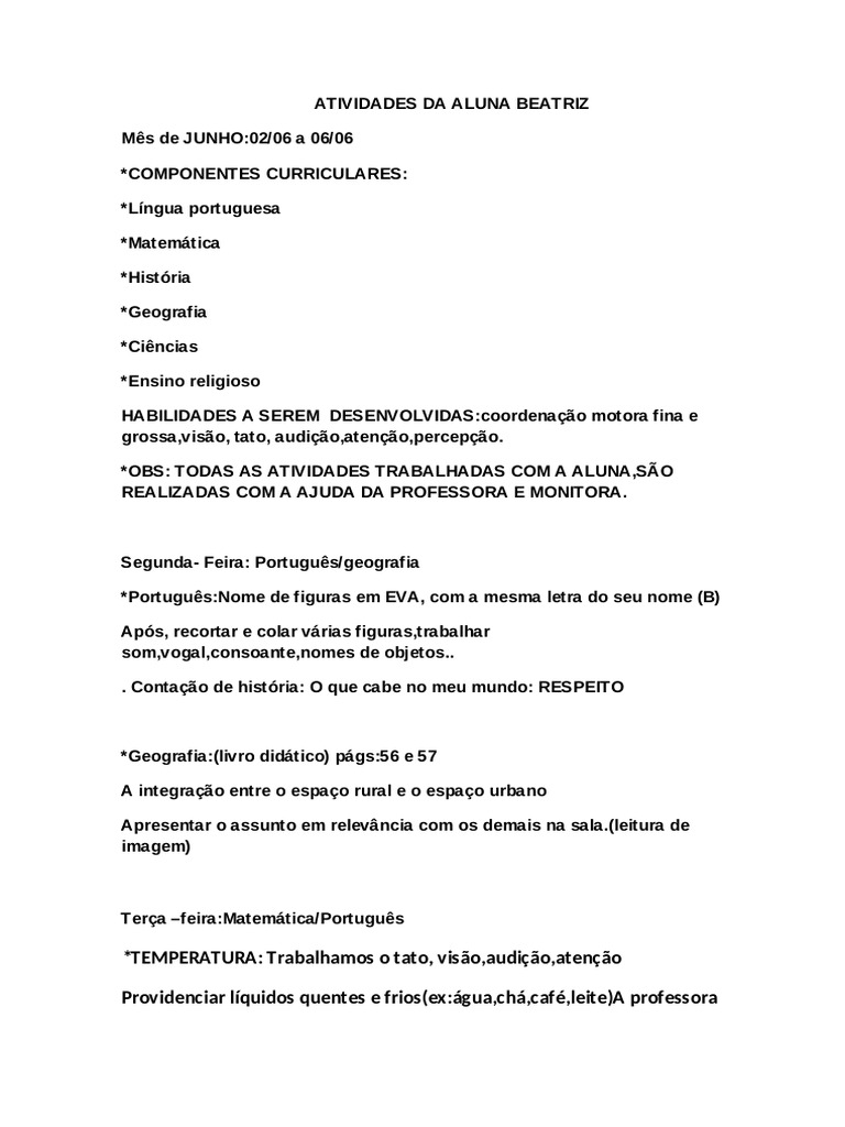 Atividade Bia Junho 2 Semanas | PDF | Portugal | Matemática