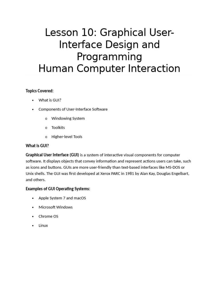 GUI Design and Programming Essentials | PDF | Graphical User Interfaces ...