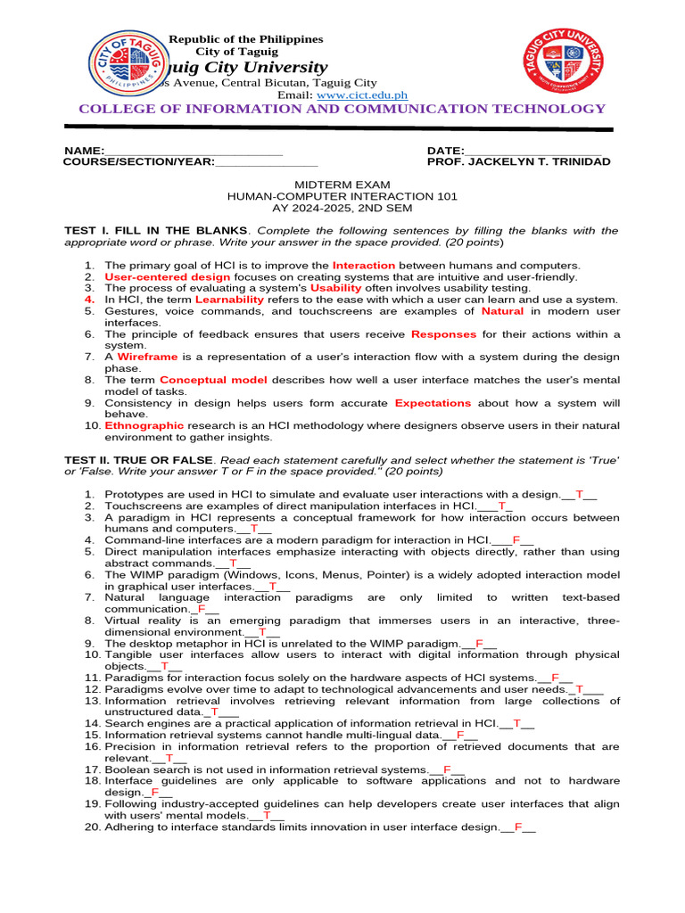 Midterm Exam in Hci 2025 Test Paper | PDF | Human–Computer Interaction ...