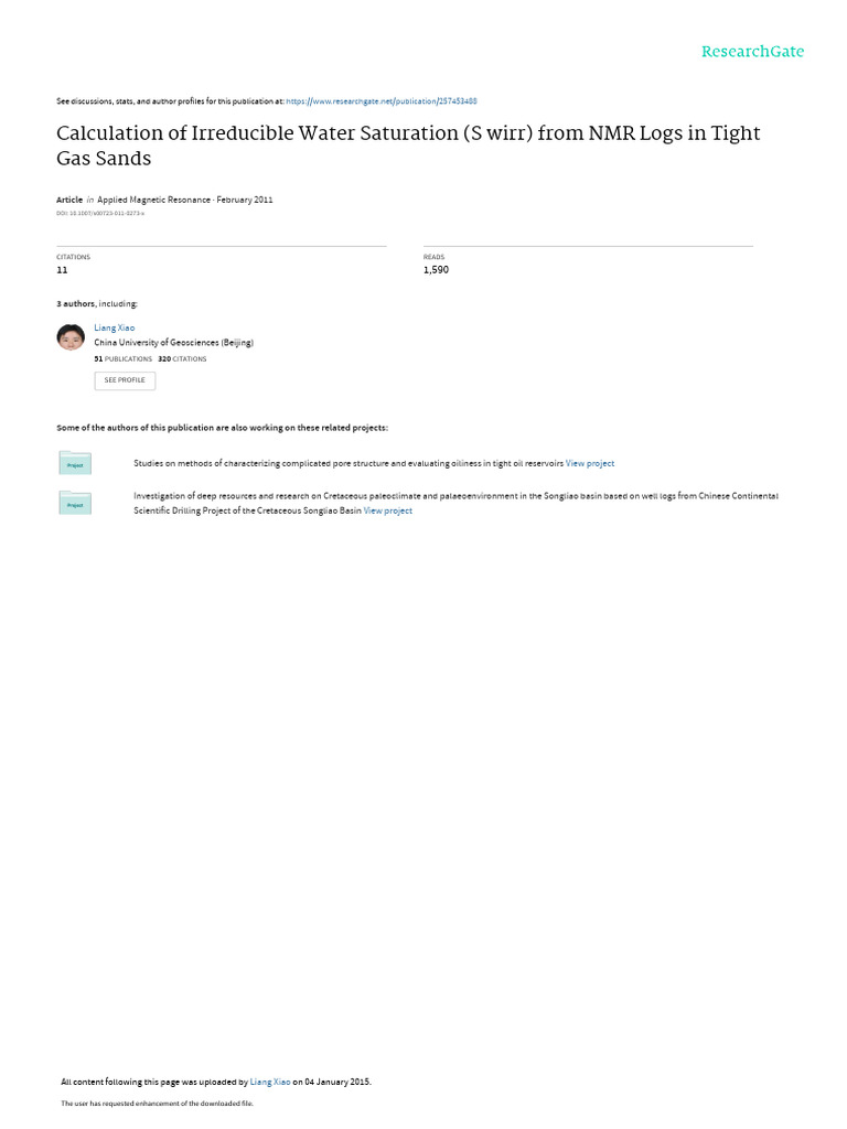 Calculation of Irreducible Water Saturation | PDF | Nuclear Magnetic ...