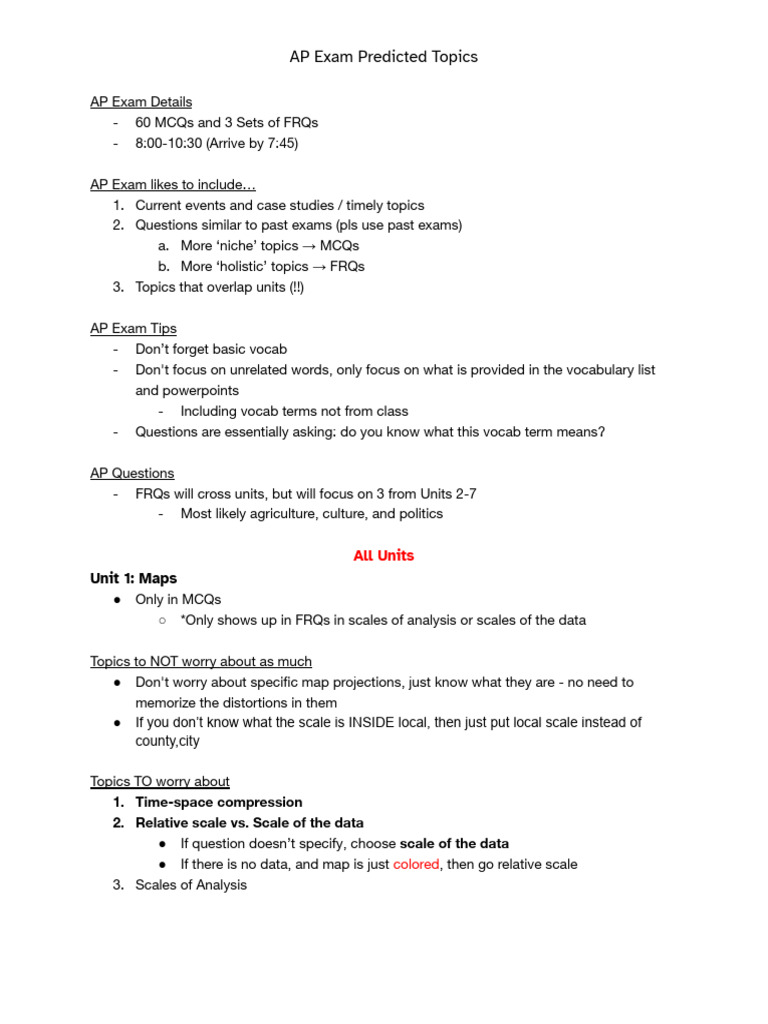 AP Exam Predicted Topics | PDF | Total Fertility Rate