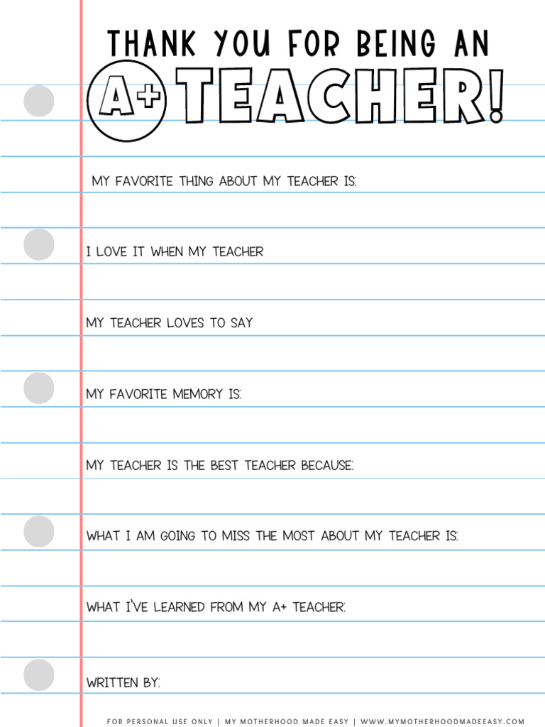 All About My Teacher Printables - Part6 | PDF