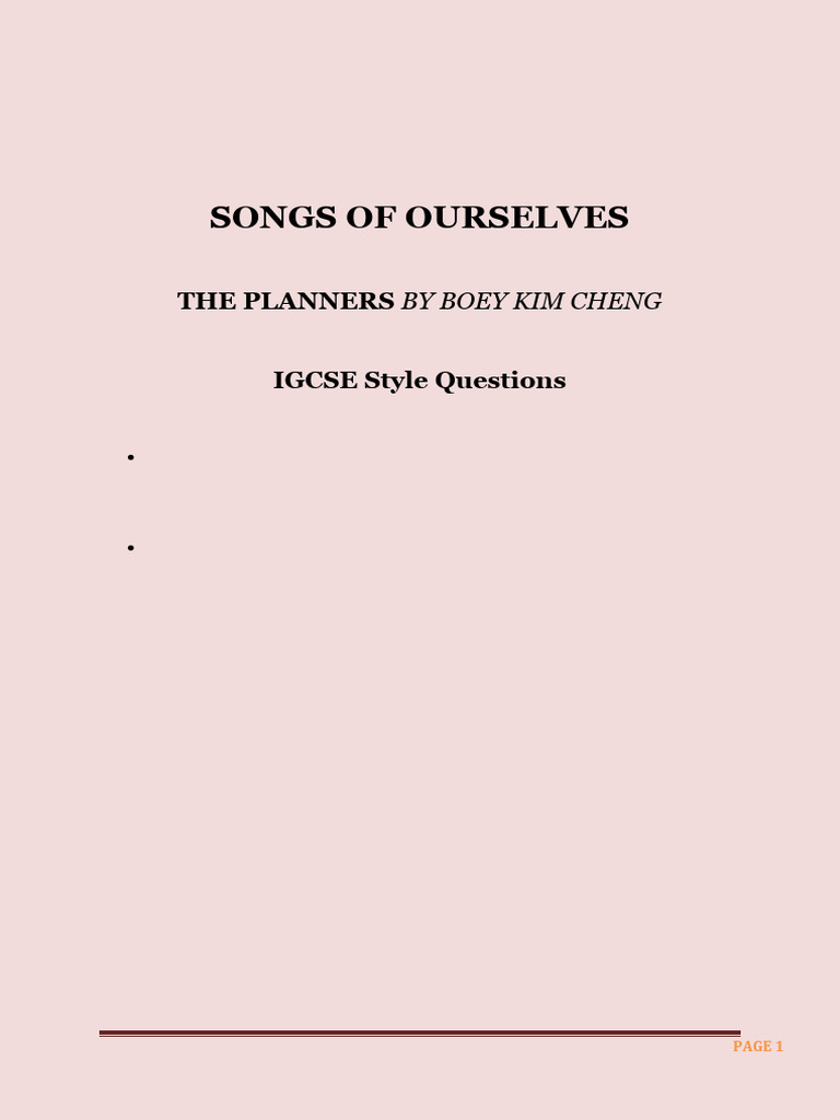 Songs of Ourselves: The Planners IGCSE Style Questions | PDF | Poetry