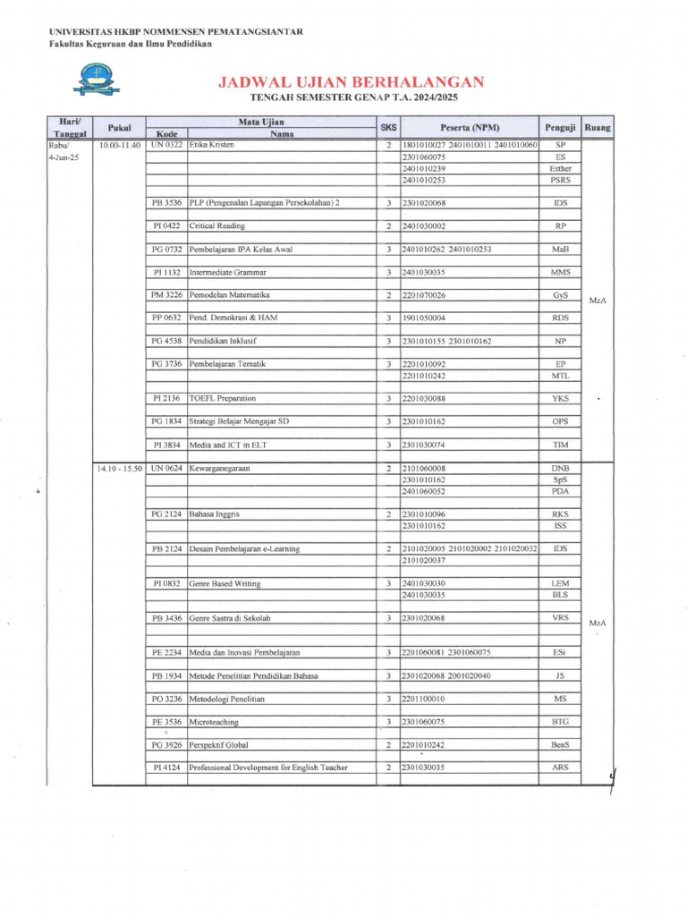 Jadwal UTS Berhalangan Genap 2024 2025 | PDF