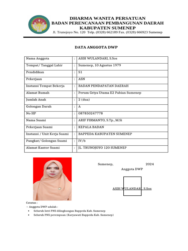 Form Biodata Anggota DWP | PDF