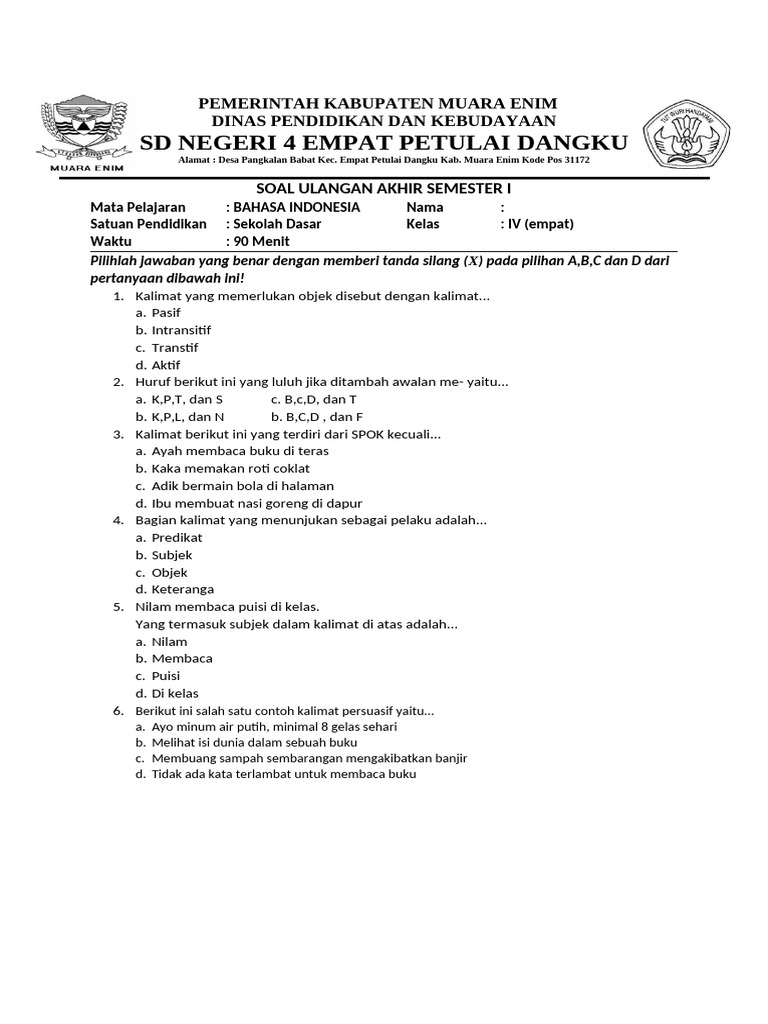 Soal Uas B.indonesia | PDF
