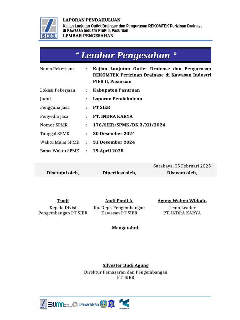 Inception Report - Lembar Pengesahan - Legal Drainase Pier 2025 - Aww | PDF