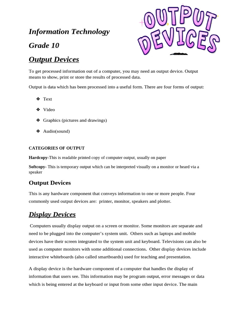 Understanding Display Output Devices | PDF