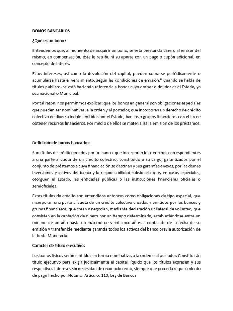 Definición y características de bonos bancarios | PDF | Bancos | Préstamos