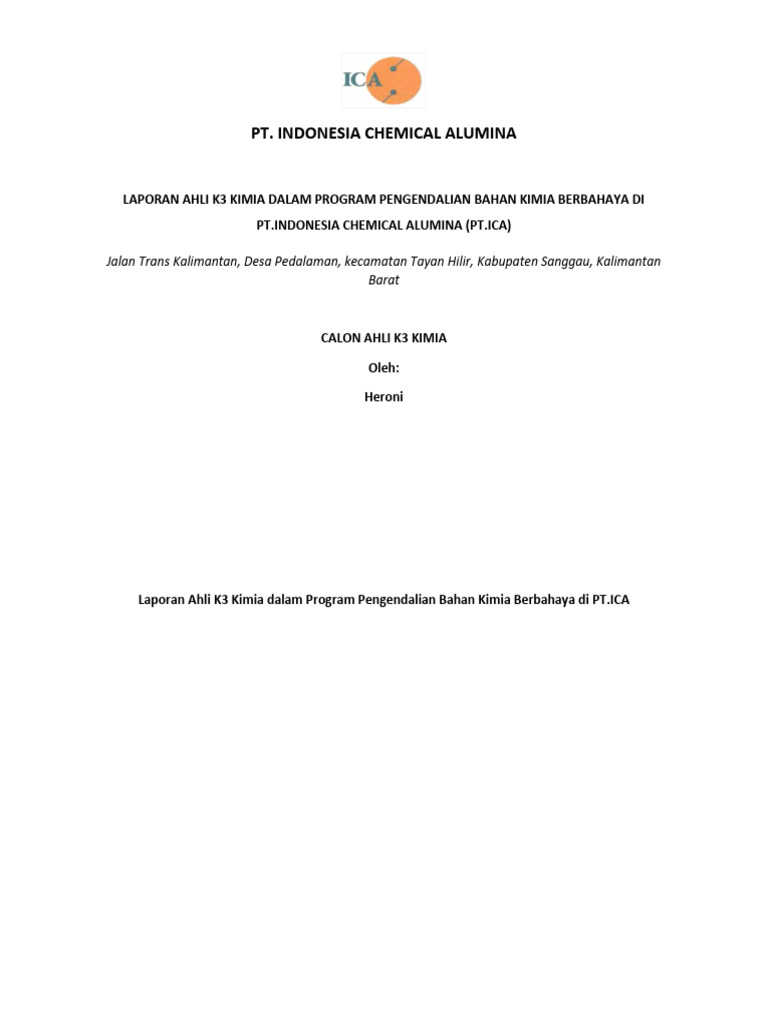 Pengendalian K3 Kimia di PT ICA Tayan | PDF
