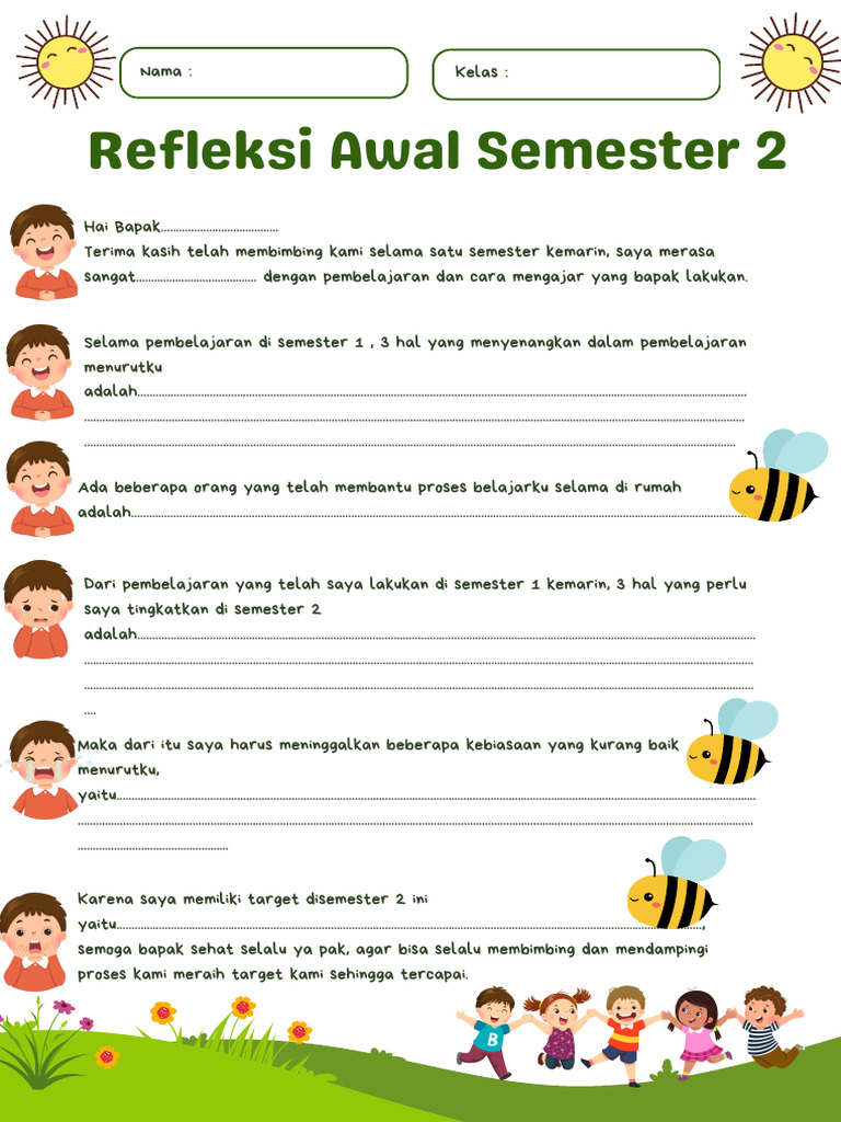 Refleksi Semester Peserta Didik Lembar Kerja Hijau Ilustratif | PDF