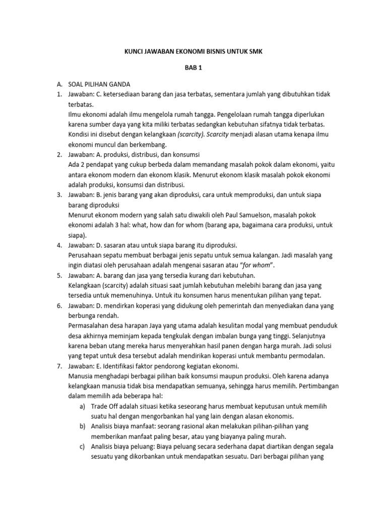 KJ - Ekonomi Bisnis - C1 - SMK - Kelas X - Alam S | PDF