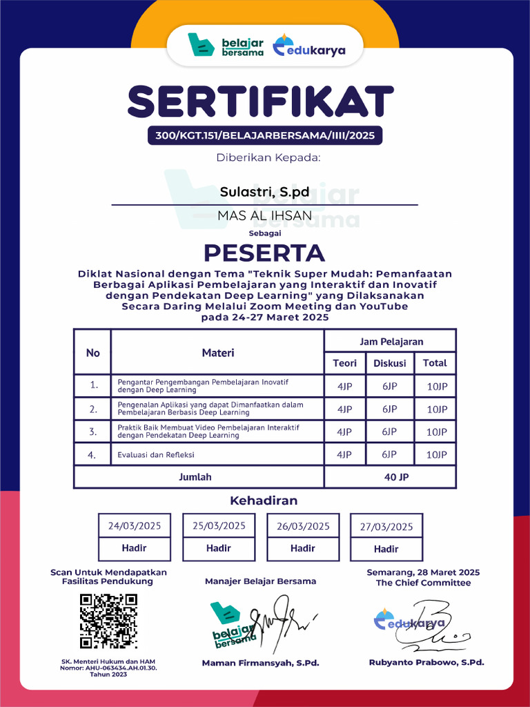 Sertifikat Deep Learning 24-27 Maret 2025 | PDF
