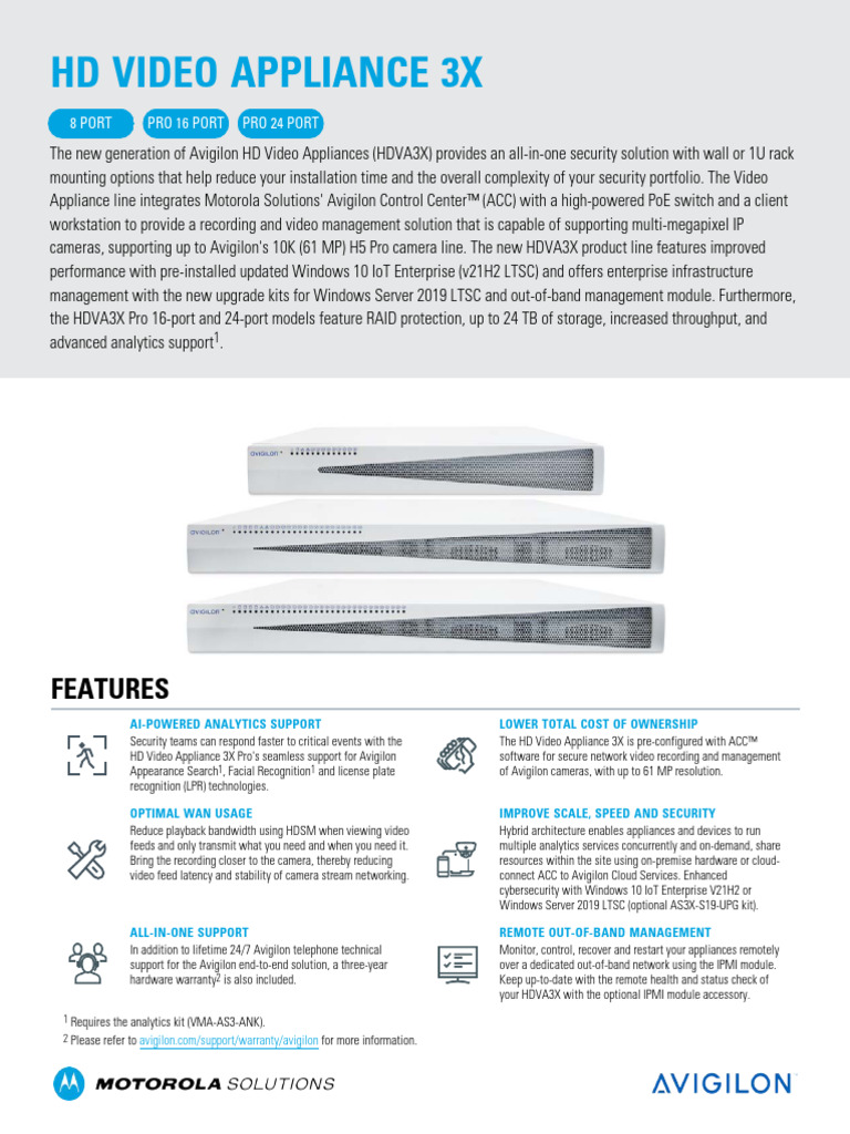 Avigilon Hdva3x Appliance Datasheet en | PDF | Computer Network ...