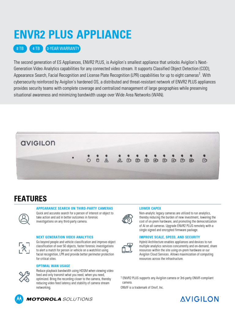 Avigilon Envr2 Plus Appliance Datasheet en | PDF | Camera | Computing