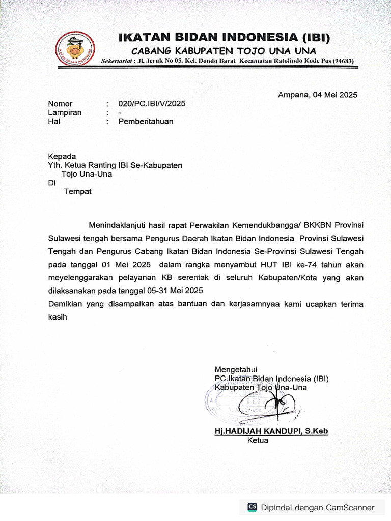 Surat Pelayanan KB Serentak HUT IBI 74 | PDF