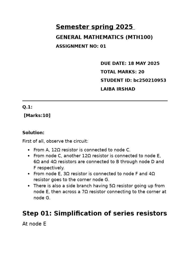 Phy301 Assignment 01 | PDF | Series And Parallel Circuits | Voltage
