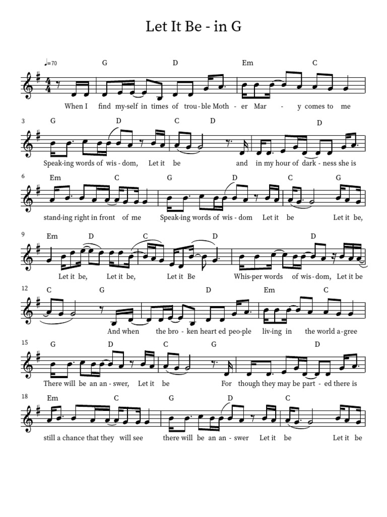 Let It Be Chords and Lyrics in G | PDF